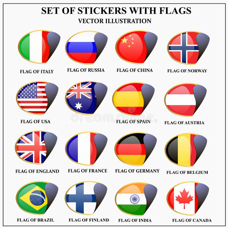 Set of Stickers with Flags. Vector. Stock Vector - Illustration of ...