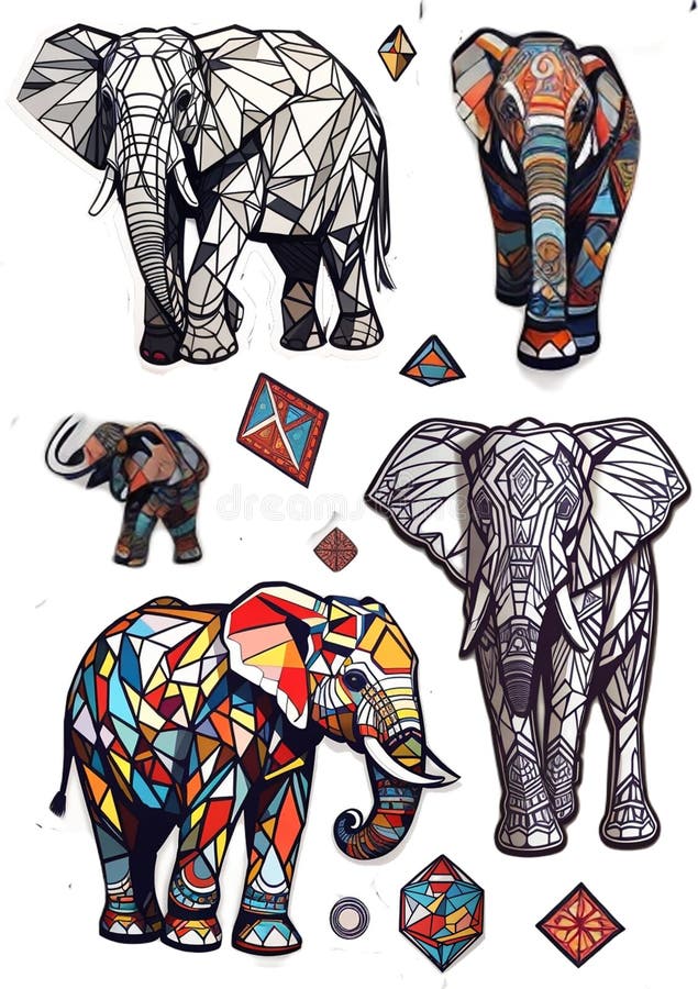 A Set of Stickers with a Graphic Elephant Stock Image - Illustration of ...
