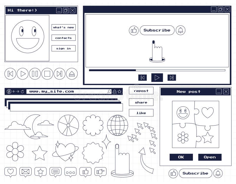 A Set of Stickers and Icons in Retro Aesthetics Old Computer Style ...