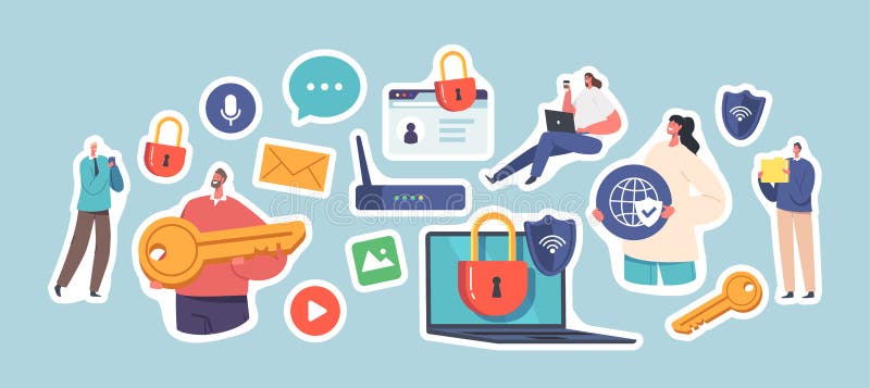 Set of Stickers Internet Safety, Computer Privacy, Data Protection ...