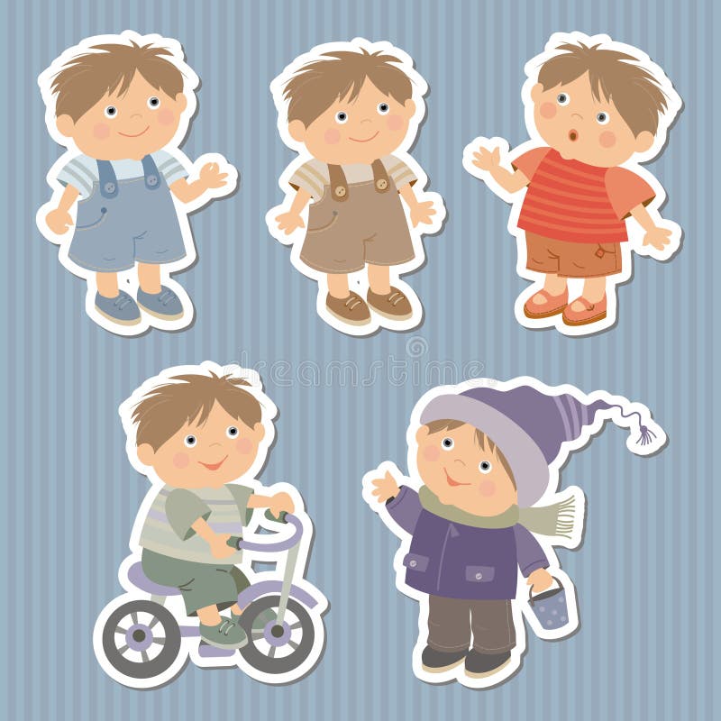 Set of Stickers with Little Boys Stock Vector - Illustration of ...