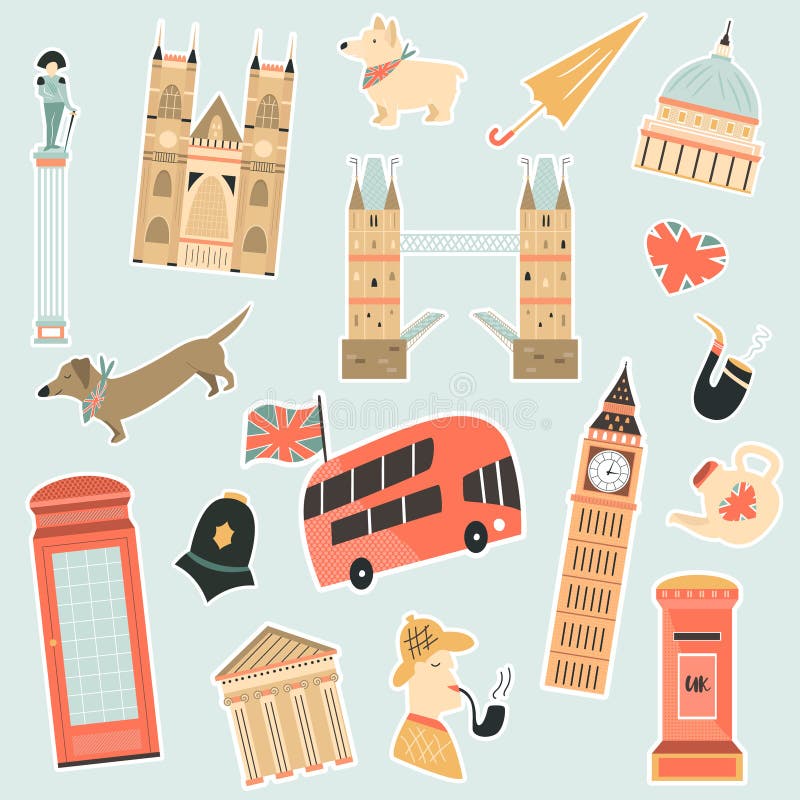 Set of Stickers with London Landmarks and Symbols Stock Vector ...