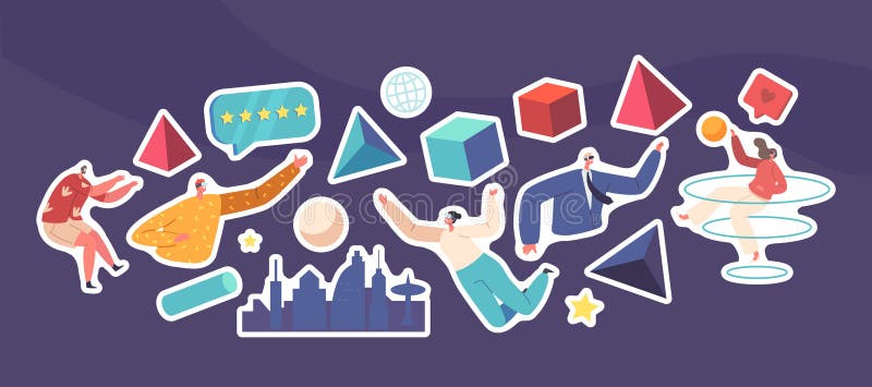 Set of Stickers Metaverse Augmented Reality. People Wear Vr Glasses ...