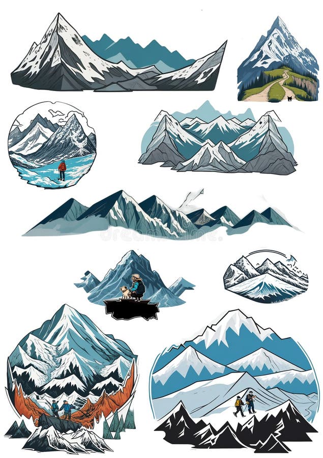 A Set of Stickers in a Minimalistic Style on a Mountain Theme Stock ...