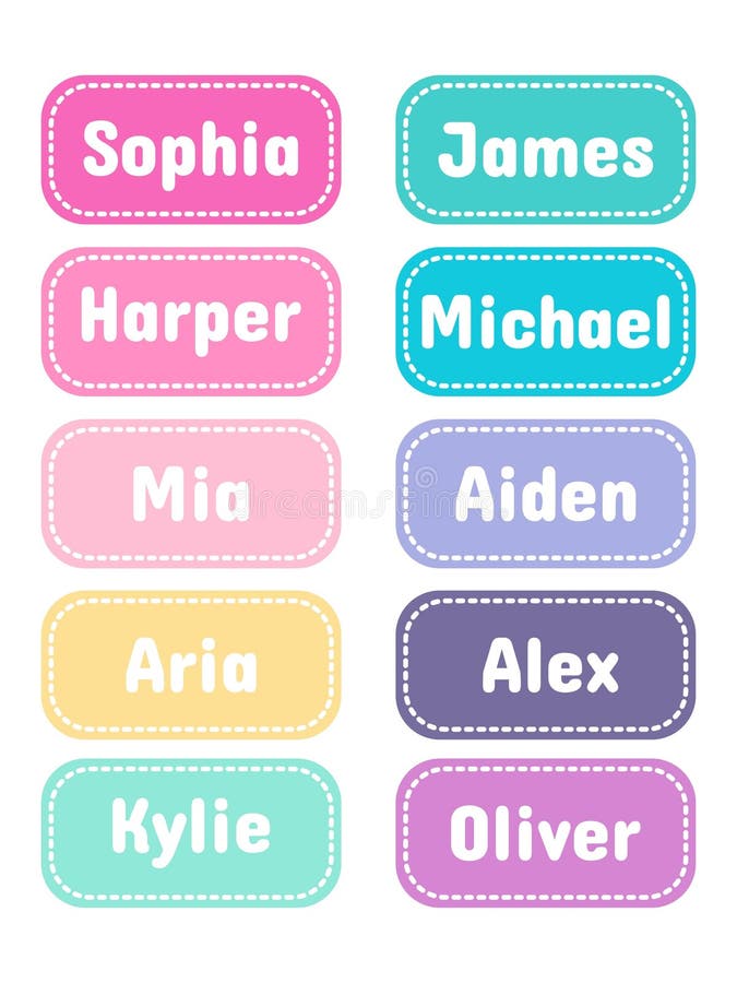 Set of Stickers with Names. Notepad Stickers. Baby Tags Stock Vector ...