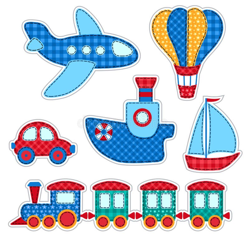Set of Stickers with Patchwork Transport Stock Vector - Illustration of ...