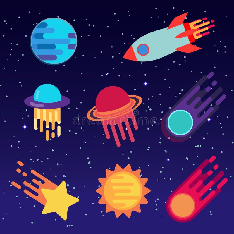 Set of Stickers with Space Objects. Cartoon Vector Illustration for Children. Stock Vector ...