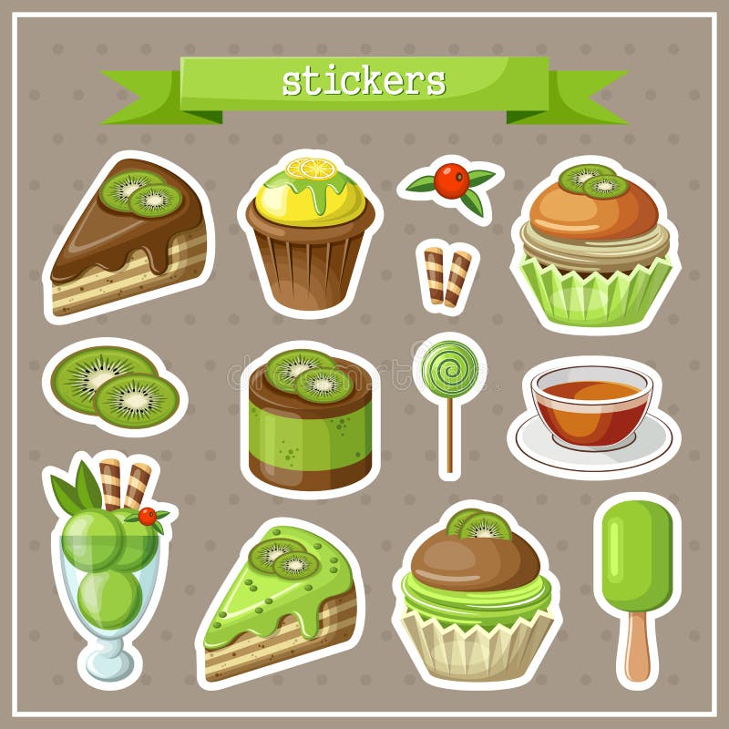 Set of Stickers with Sweets, Cakes, Ice Cream and Cupcakes Stock Vector ...