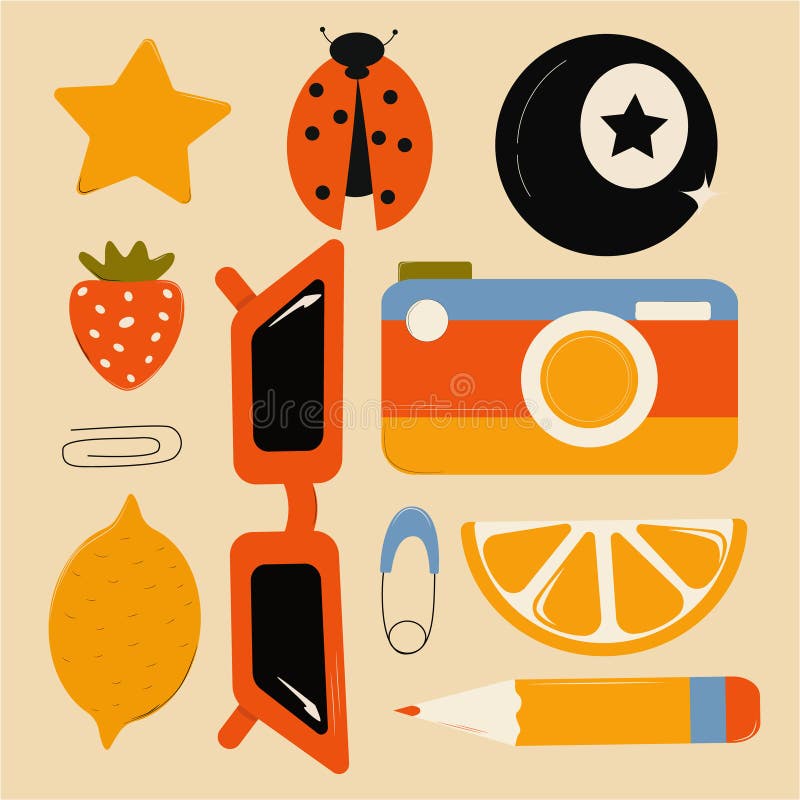 Set of Stickers on the Theme of Summer. Stock Illustration ...
