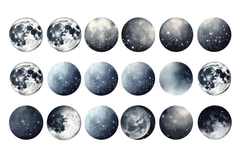 Set Stickers on White Background Lunar Phases Series of Stickers ...