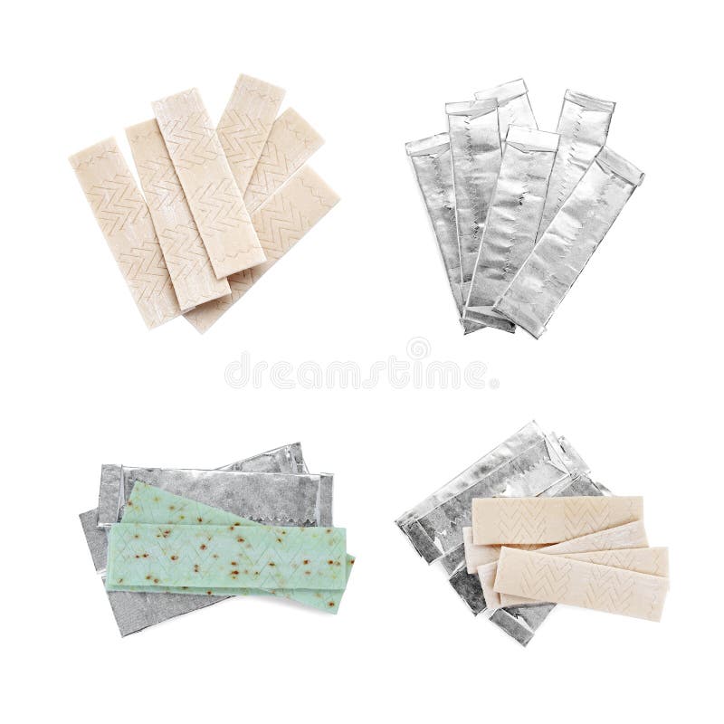 Set with Sticks of Chewing Gum on White Background, Top View Stock ...