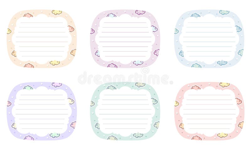 Set of Sticky Cute Clouds Frames Letter Notes for Writing with Pastel ...