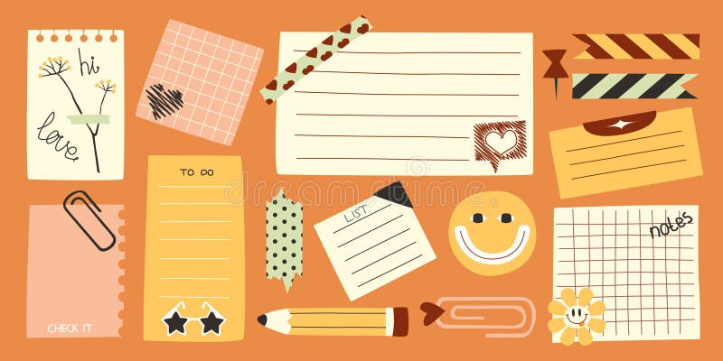 Set of Sticky Doodle Notes, Vector Bullet Journal Elements Stock Vector ...