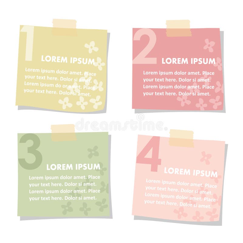 Set of Sticky Notes Papers with Flowers. Spring Colors, Flat Design ...