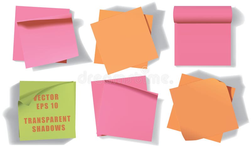 Set of Sticky Notes. Transparent Shadows. Stock Vector - Illustration ...