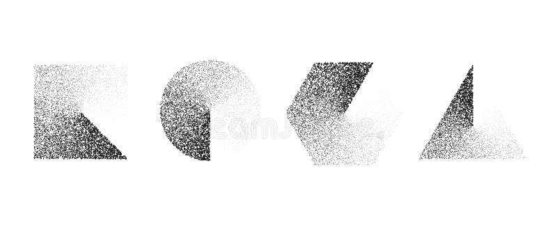 Set of Stippled Gradient Shapes. Black Dotted Square, Circle, Hexagon ...