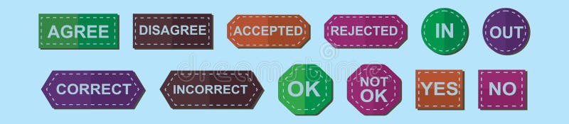 Set of Stitched Correct Incorrect Cartoon Icon Design Template with ...