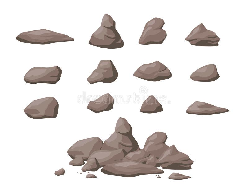 Set of Stone Different Form on White Background. Vector a Pile of Brown ...