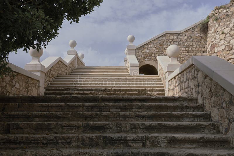 Set of Stone Stairs with Handrails with Large Stone Balls. Stock Photo ...