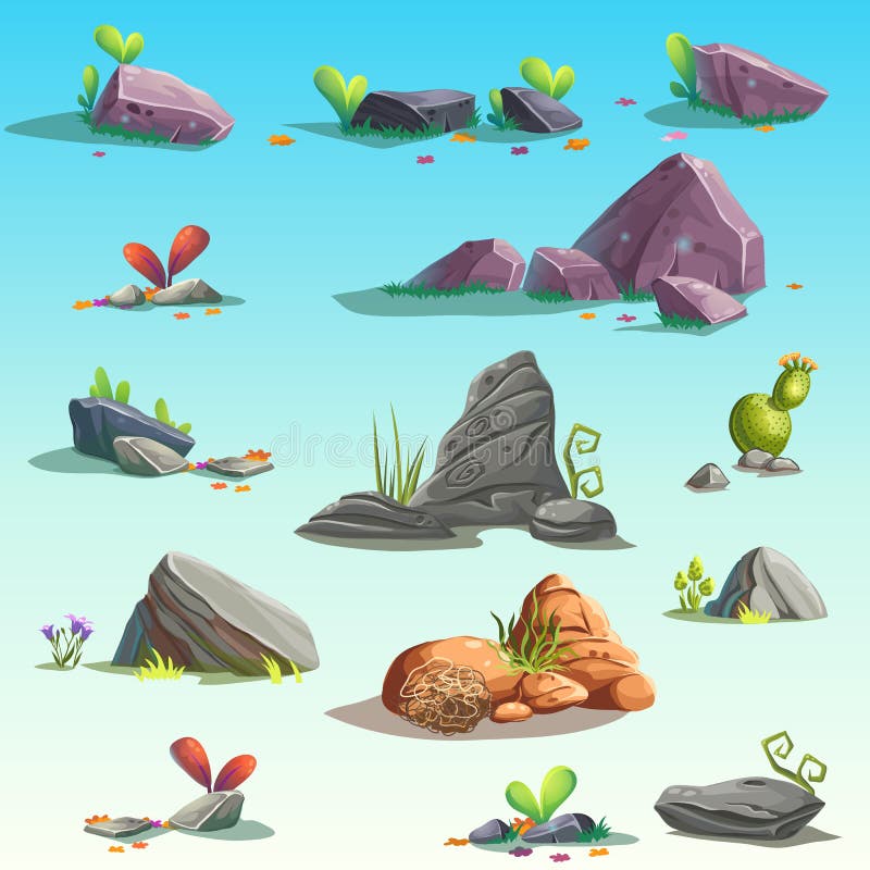 Collection of Decoration Icons for Games. Set of Cartoon Stones Stock ...