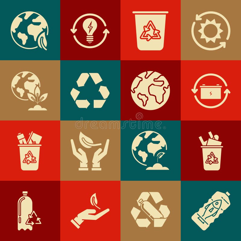 Set Stop Ocean Plastic Pollution, Recycle Bin with Recycle Symbol ...
