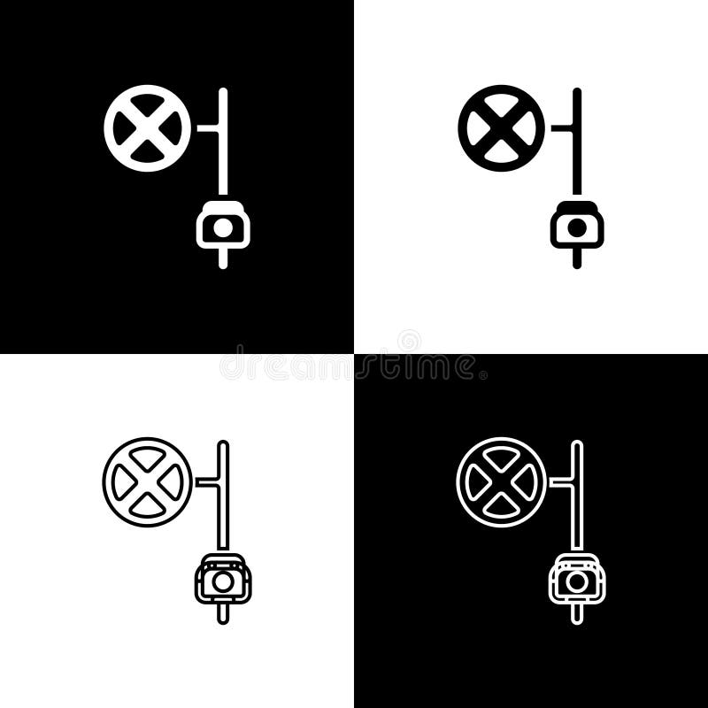 Set Stop Sign with Camera Icon Isolated on Black and White Background ...