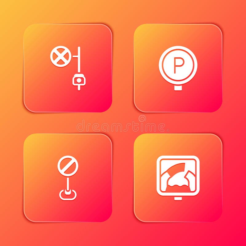 Set Stop Sign with Camera, Parking, and Drawbridge Ahead Icon. Vector ...