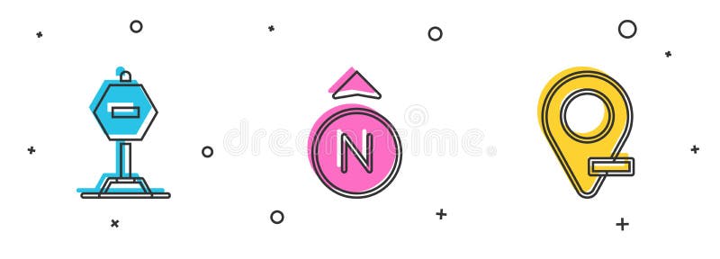 Set Stop Sign, Compass and Location Icon. Vector Stock Vector ...