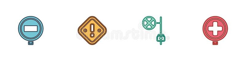 Set Stop Sign, Exclamation Mark in Triangle, with Camera and Hospital ...