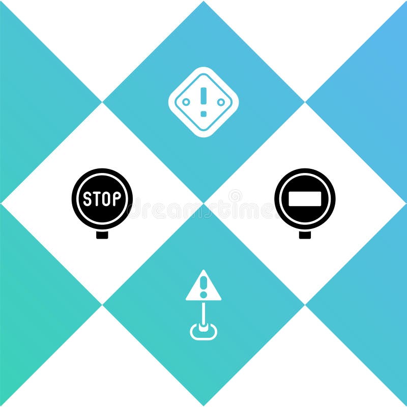 Set Stop Sign, Exclamation Mark in Triangle, and Icon. Vector Stock ...