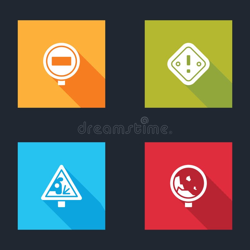 Set Stop Sign, Exclamation Mark in Triangle, Warning Road and Road ...