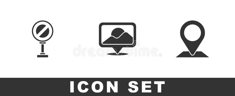 Set Stop Sign, Location and Icon. Vector Stock Vector - Illustration of ...