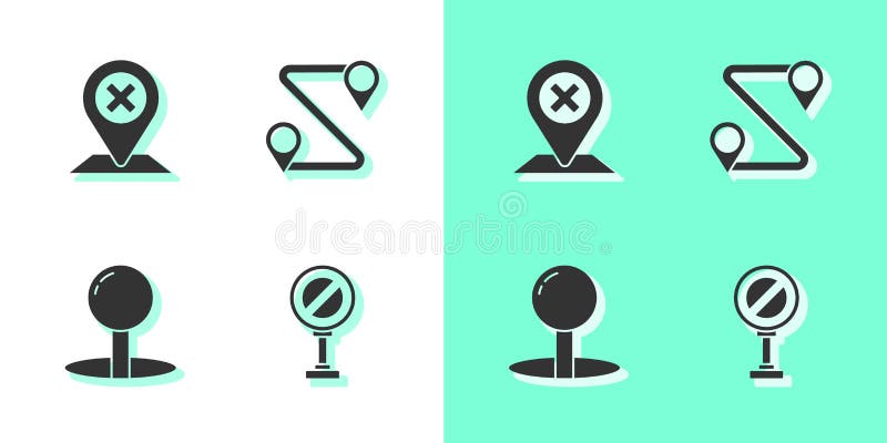 Set Stop Sign, Location, Push Pin and Route Location Icon. Vector Stock ...