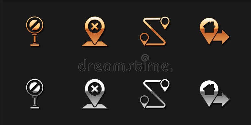 Set Stop Sign, Location, Route Location and with House Icon. Vector ...