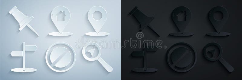 Set Stop Sign, Map Pin, Road Traffic, Search Location, Pointer with ...