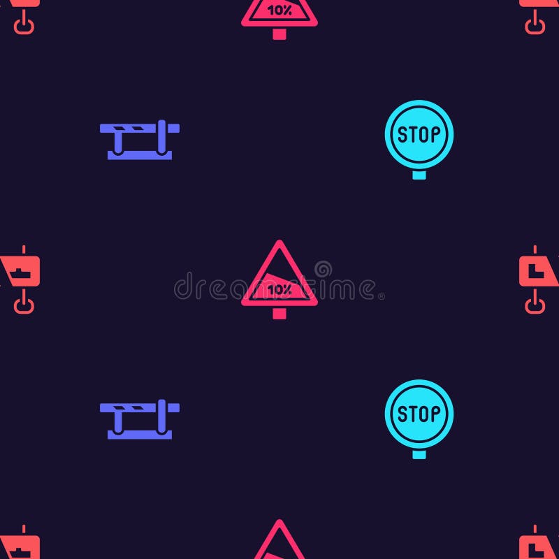 Set Stop Sign, Parking Car Barrier, Steep Ascent and Descent Road and ...