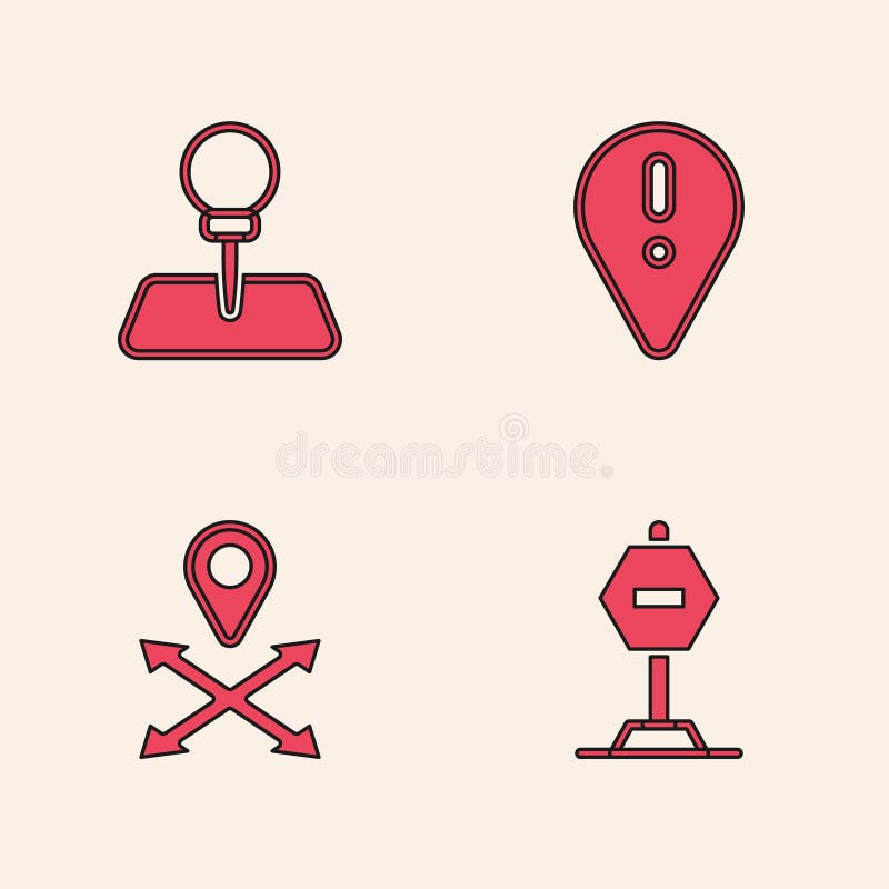 Set Stop Sign, Push Pin, Location with Exclamation Mark and Icon ...