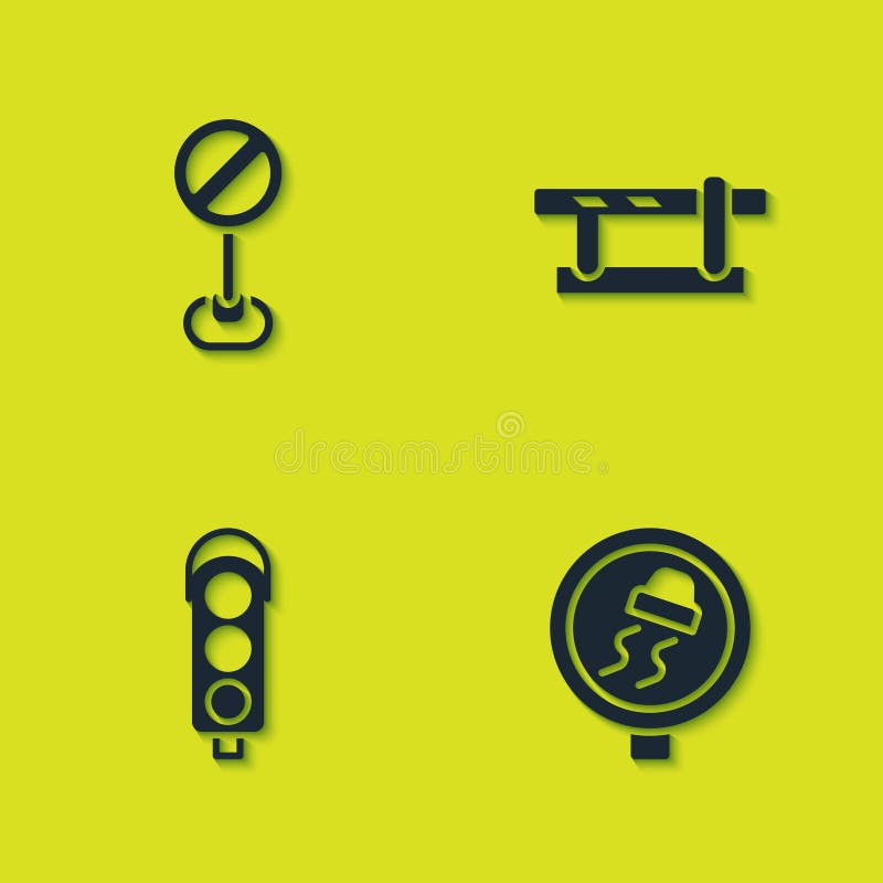 Set Stop Sign, Slippery Road Traffic, Traffic Light and Parking Car ...