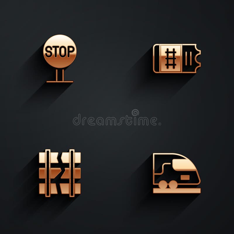 Set Stop Sign, Train Ticket, Broken or Cracked Railway and High-speed ...