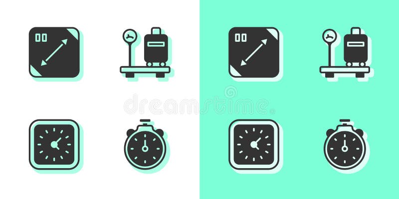 Set Stopwatch, Diagonal Measuring, Clock and Scale with Suitcase Icon ...