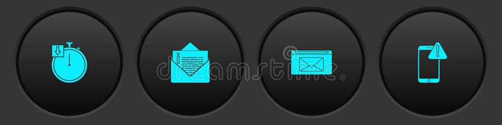 Set Stopwatch, Envelope, Mail and E-mail and Mobile with Exclamation ...