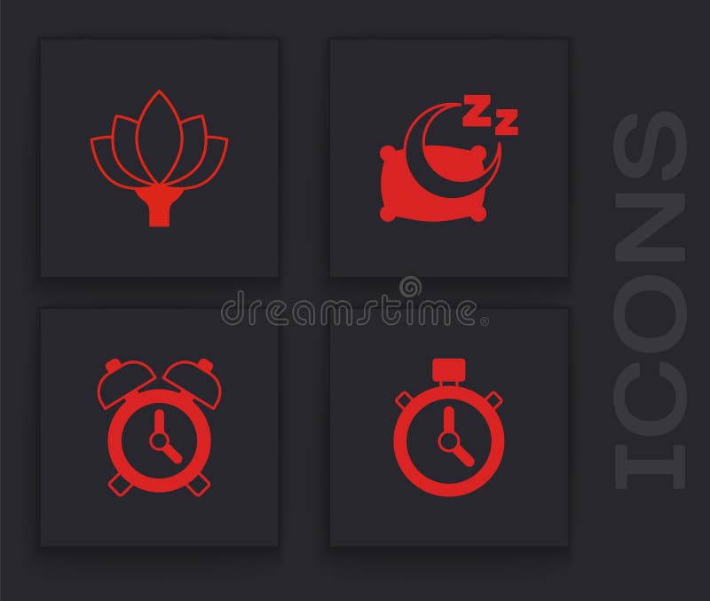 Set Stopwatch, Lotus Flower, Time Sleep and Alarm Clock Icon. Vector ...