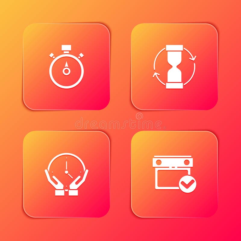 Set Stopwatch, Old Hourglass, Clock and Calendar with Check Mark Icon ...