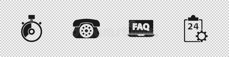 Set Stopwatch, Telephone, Laptop and FAQ and Checklist with 24 Hours Service Icon. Vector Stock ...