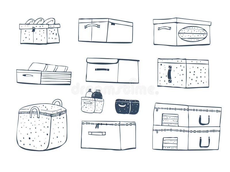 A Set of Storage Boxes. Doodle-style Linear Drawing Stock Illustration ...