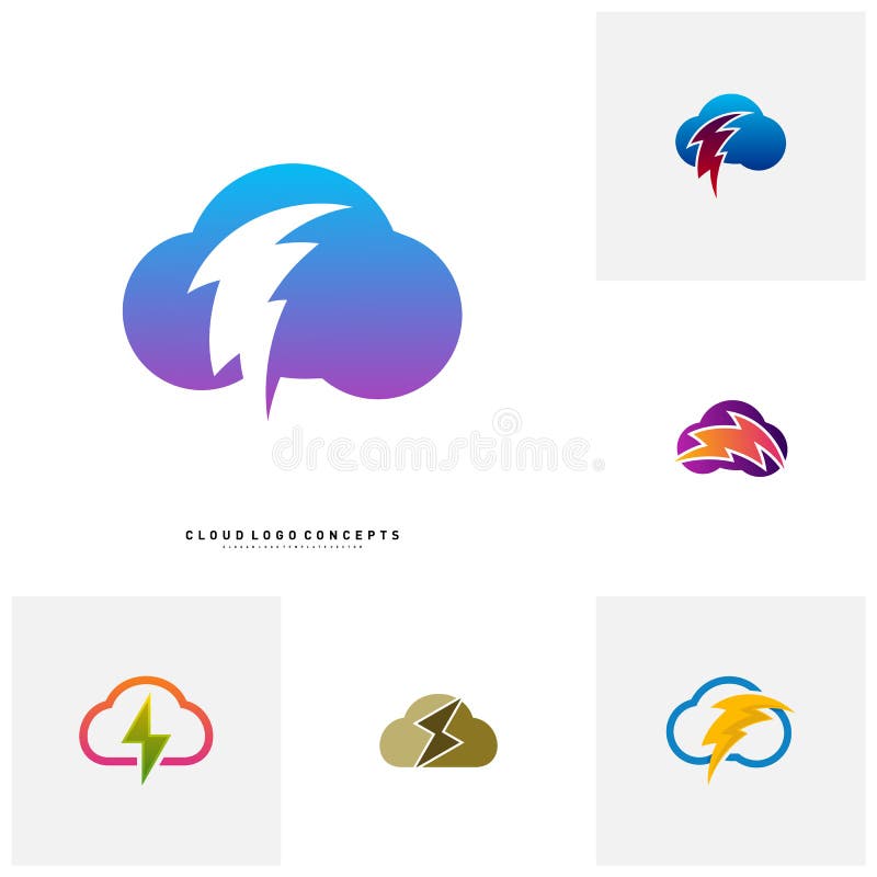 Set of Storm Cloud Logo Design Concept Vector. Thunder Cloud Logo Template Vector Stock Vector ...
