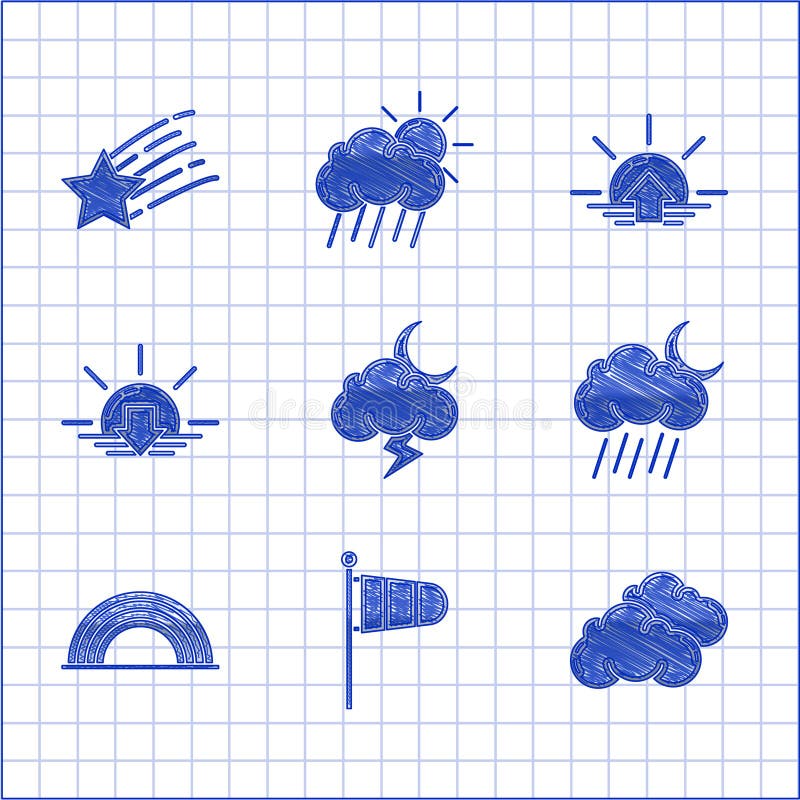 Set Storm, Cone Meteorology Windsock Wind Vane, Cloud, with Rain and ...