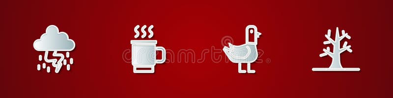 Set Storm, Cup of Tea, Dove and Bare Tree Icon. Vector Stock ...