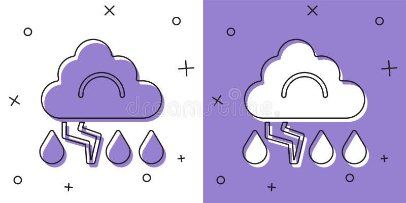 Set Storm Icon Isolated on White and Purple Background. Cloud and ...