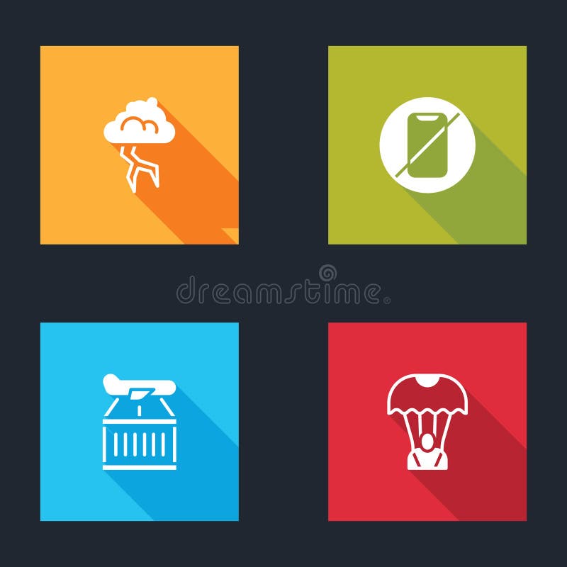 Set Storm, No Cell Phone, Plane and Parachute Icon. Vector Stock Vector ...